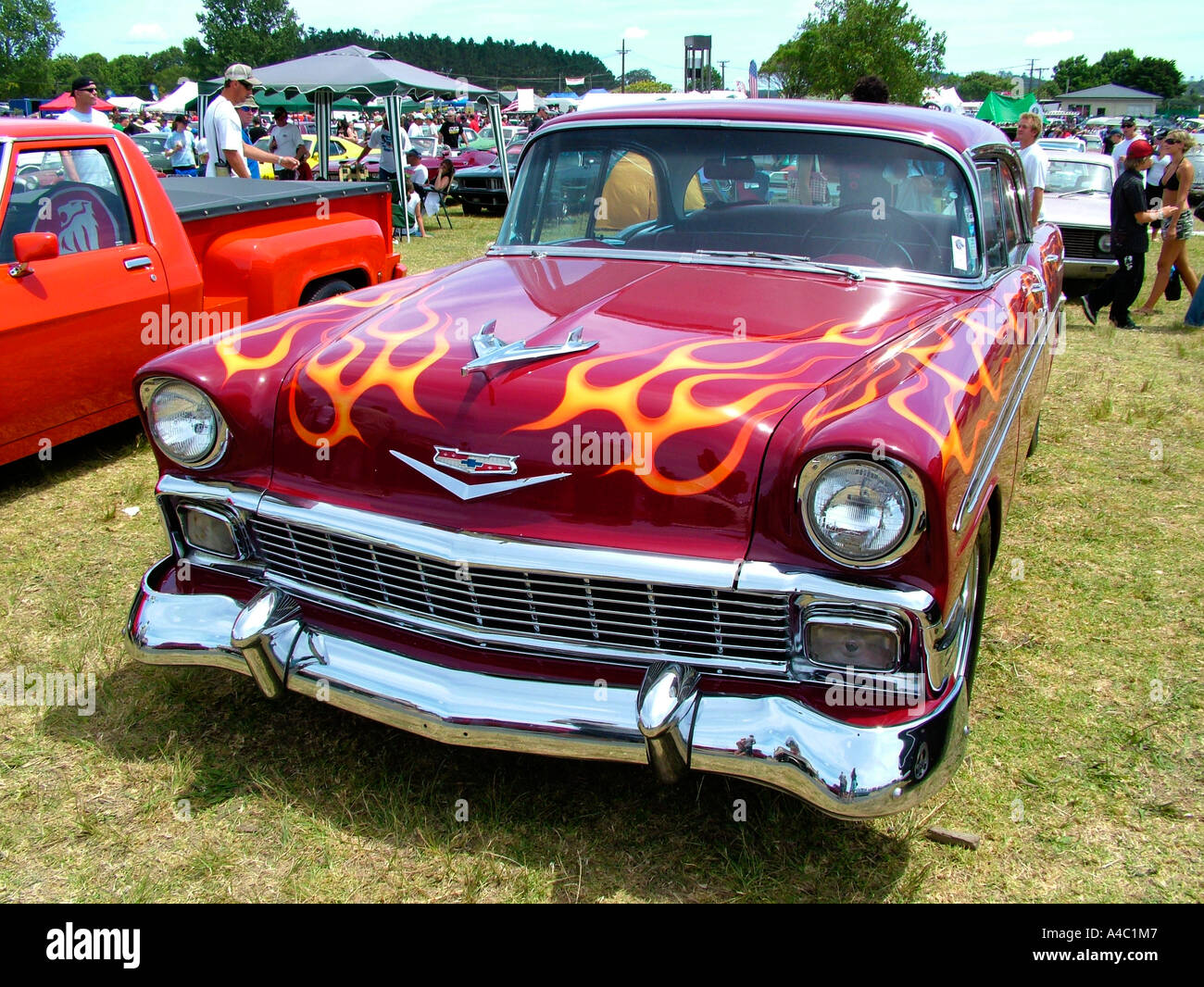 Classic Chevrolet with wild red yellow and orange paint job Stock Photo ...