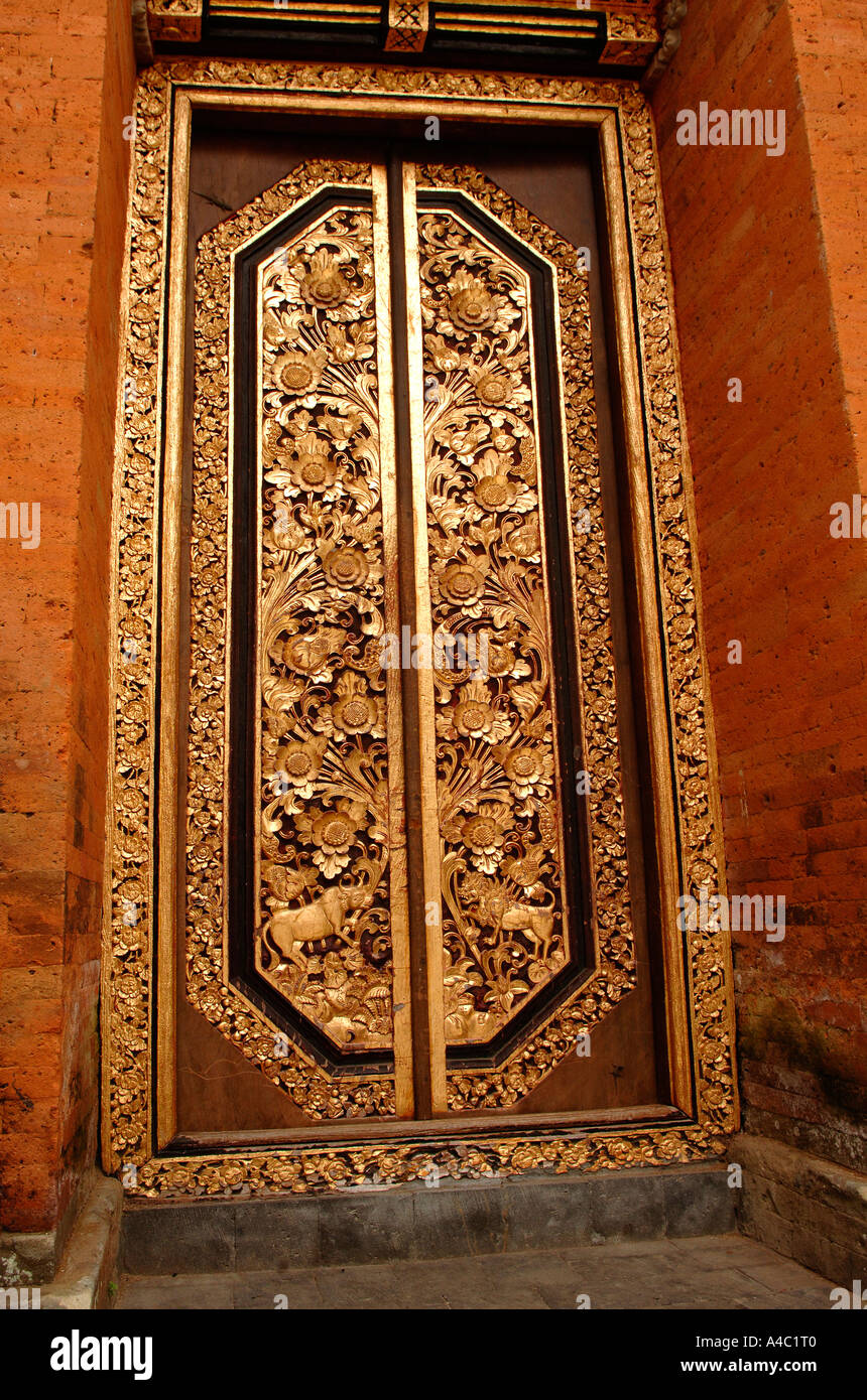 Ornate gilded doors at the Royal Palace, town of Ubud, Bali, Indonesia ...