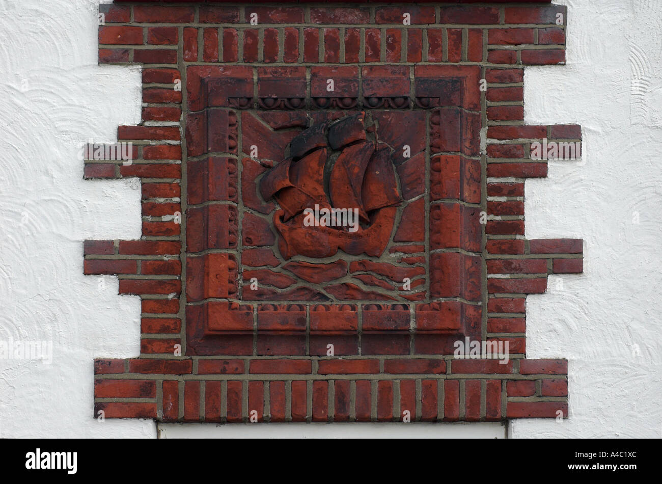 Brick work relief of a sailing ship East Anglia England Stock Photo - Alamy