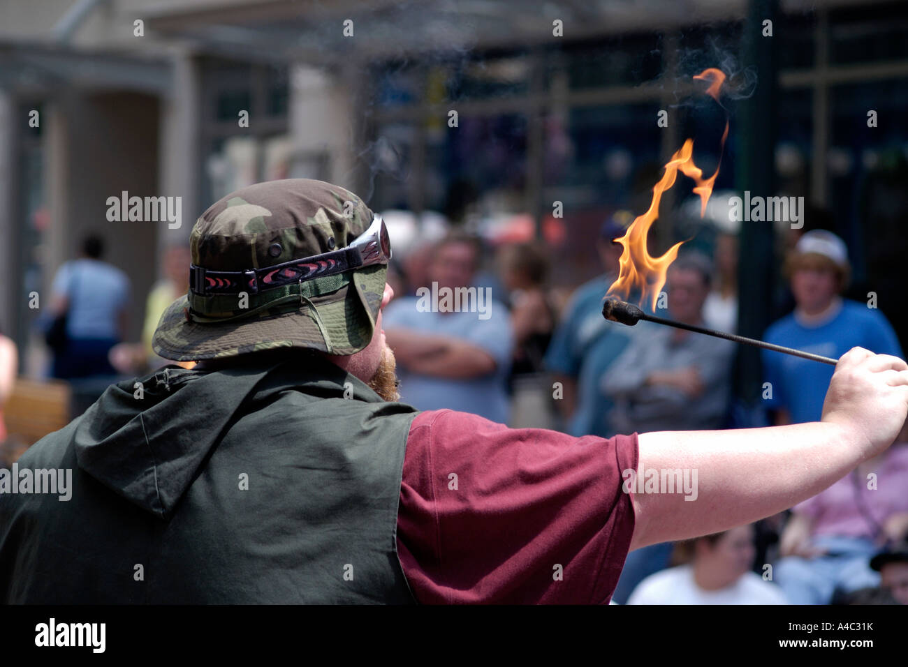 Fire breather performing during the International Busker Festival Stock ...