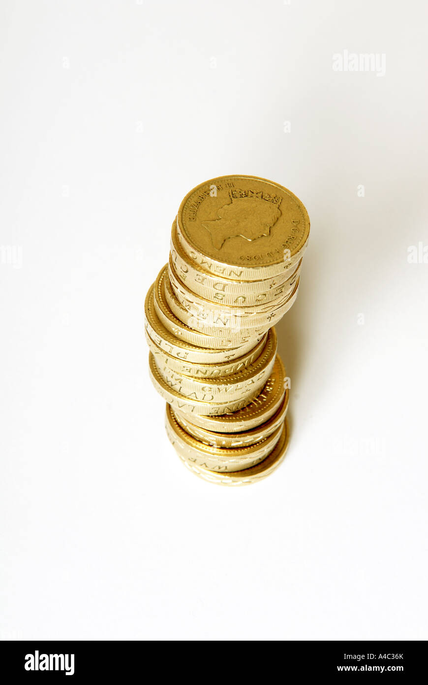 Stack of one pound coins on white background Stock Photo - Alamy