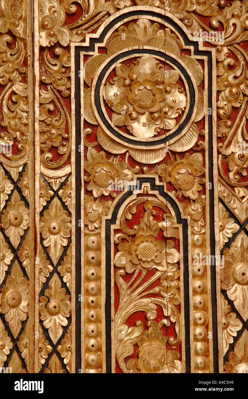 Ornate gilded doors at the temple of Pura Dalem Agung, Sacred Monkey ...