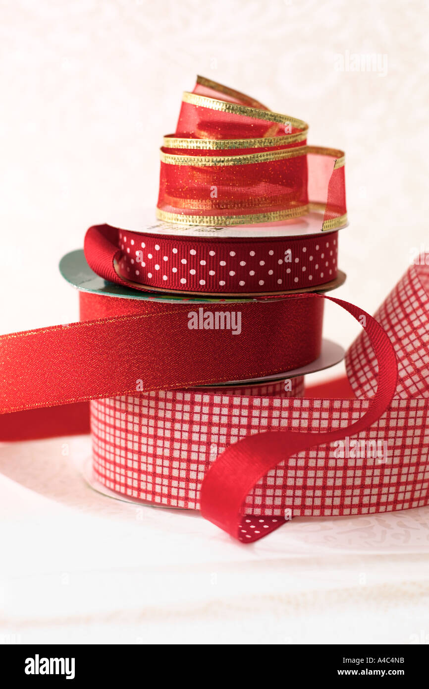 Red Stacked Spools of Ribbon Stock Photo - Alamy