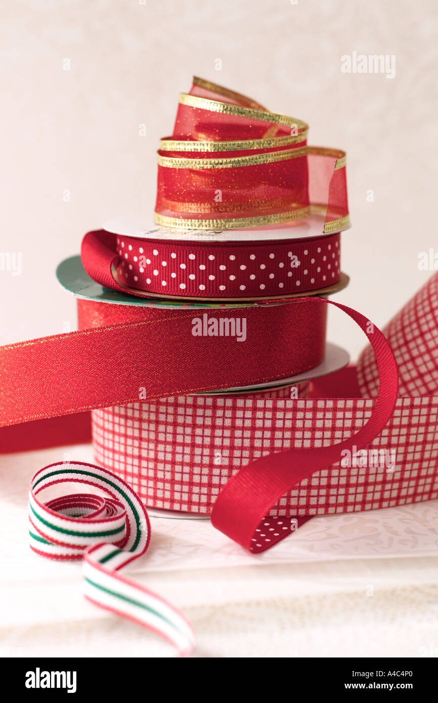 Red Stacked Spools of Ribbon Stock Photo - Alamy