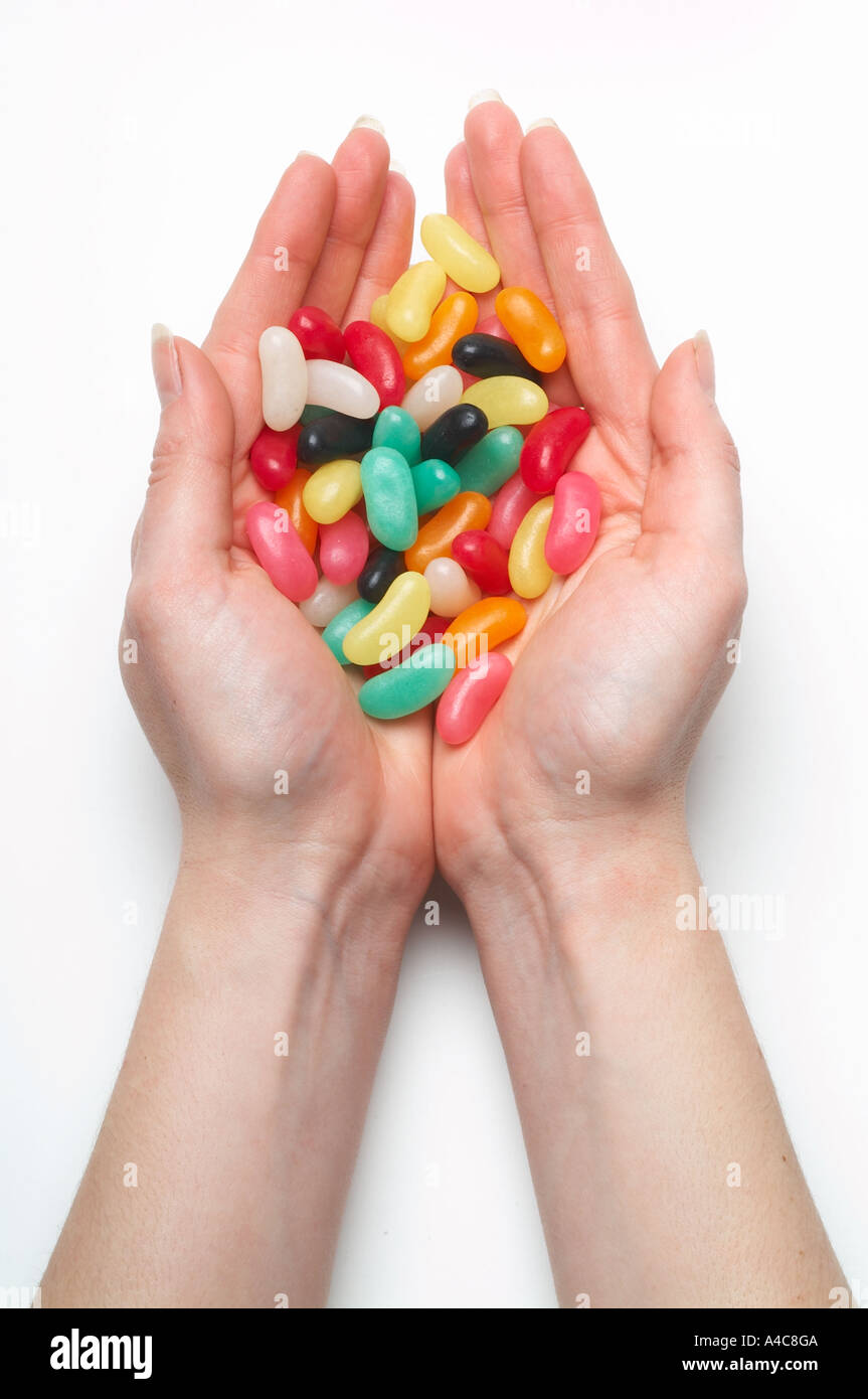 hands, full, gift, giving, palm, give, Jelly, beans, candy, sweet ...