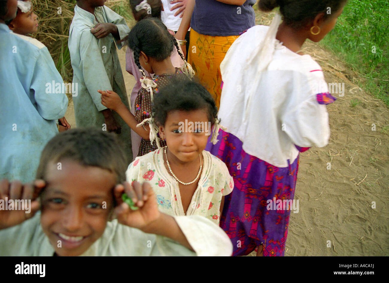 Local children at the bank of the river Nile in Aswan, Egypt Stock ...