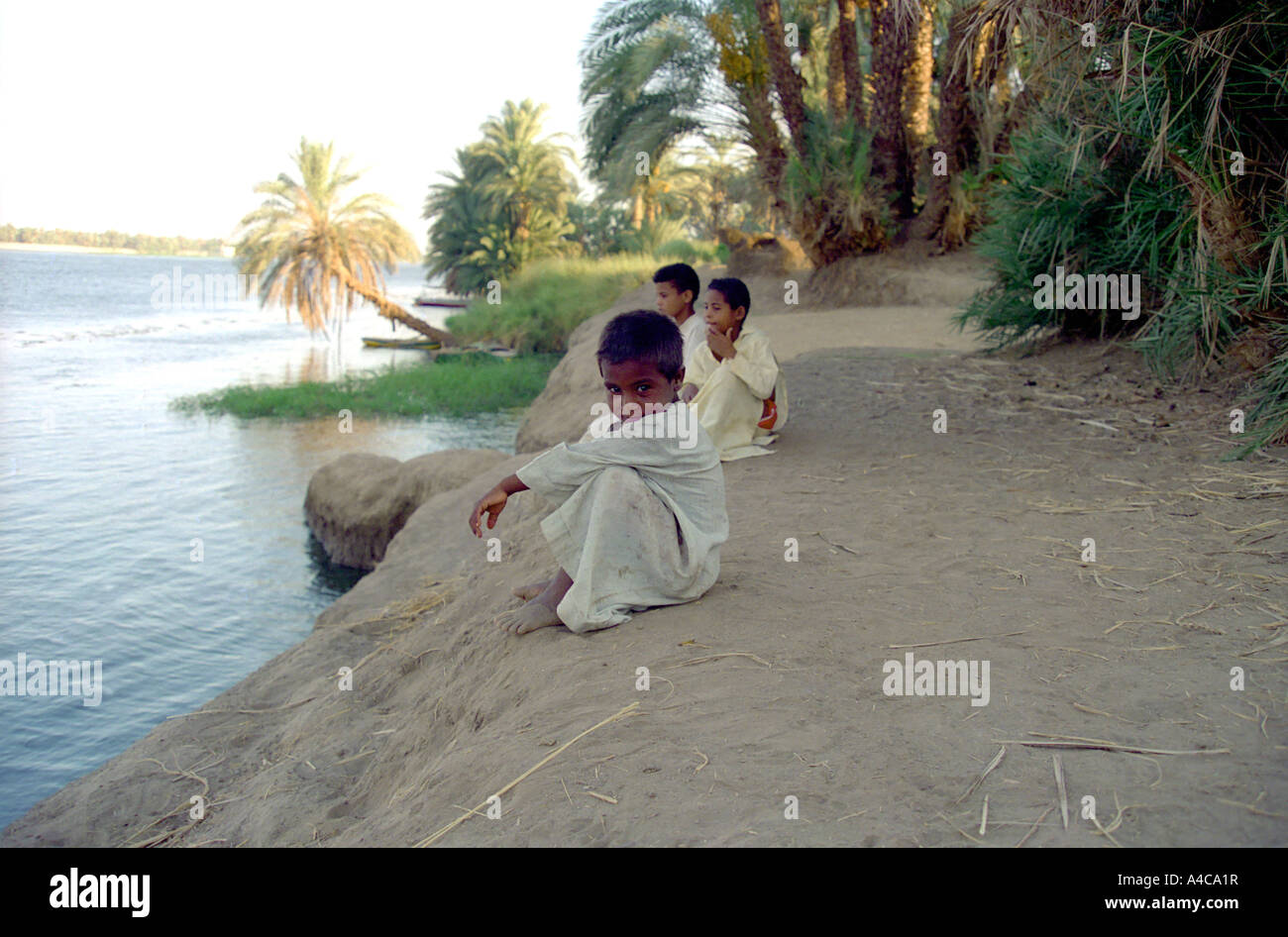Local children at the bank of the river Nile in Aswan, Egypt Stock ...