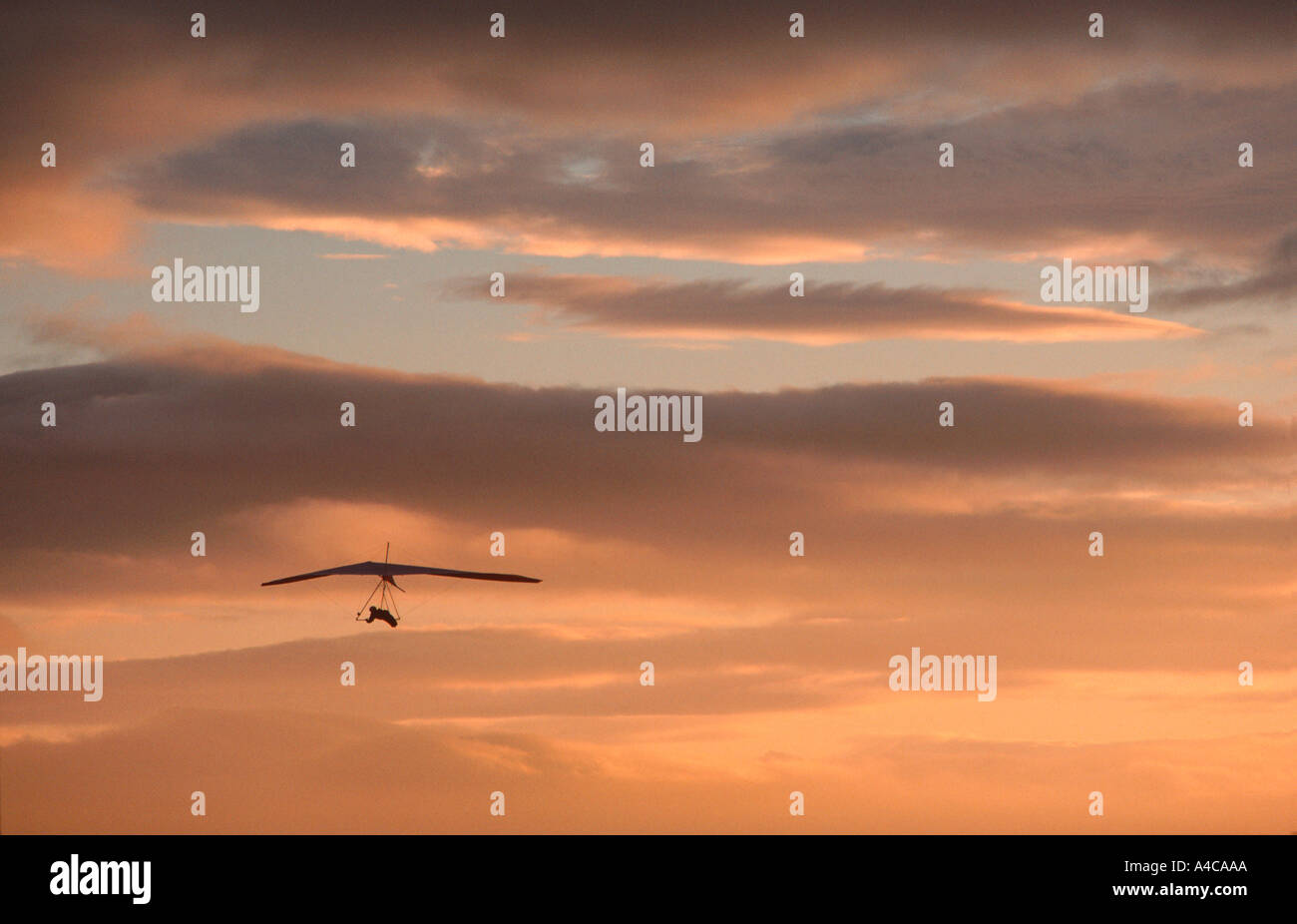 Hang glider against sunset sky at Long Mynd Shropshire England Stock ...