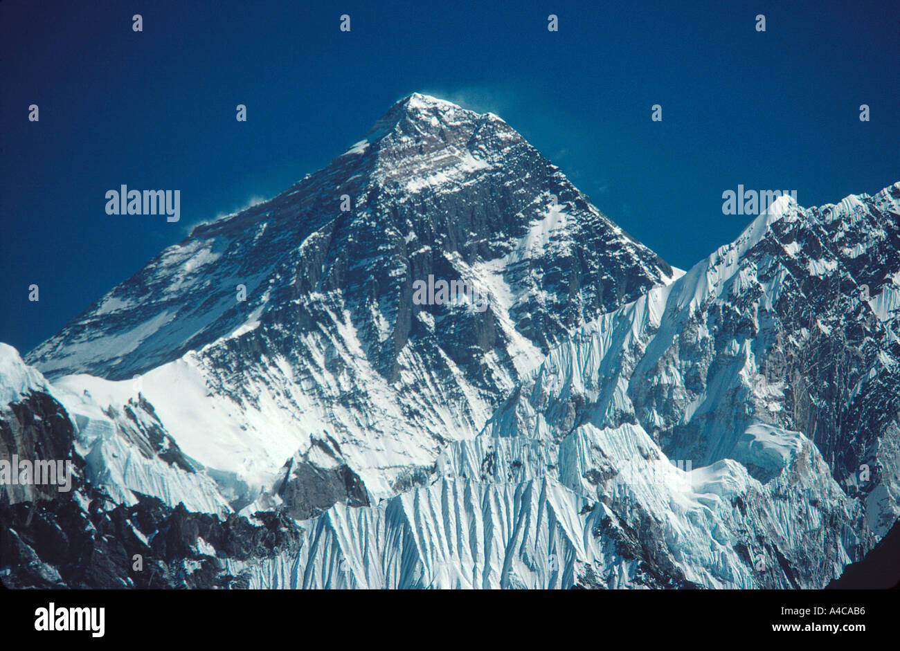 The south west face and summit of Everest rise above the Nuptse ridge ...