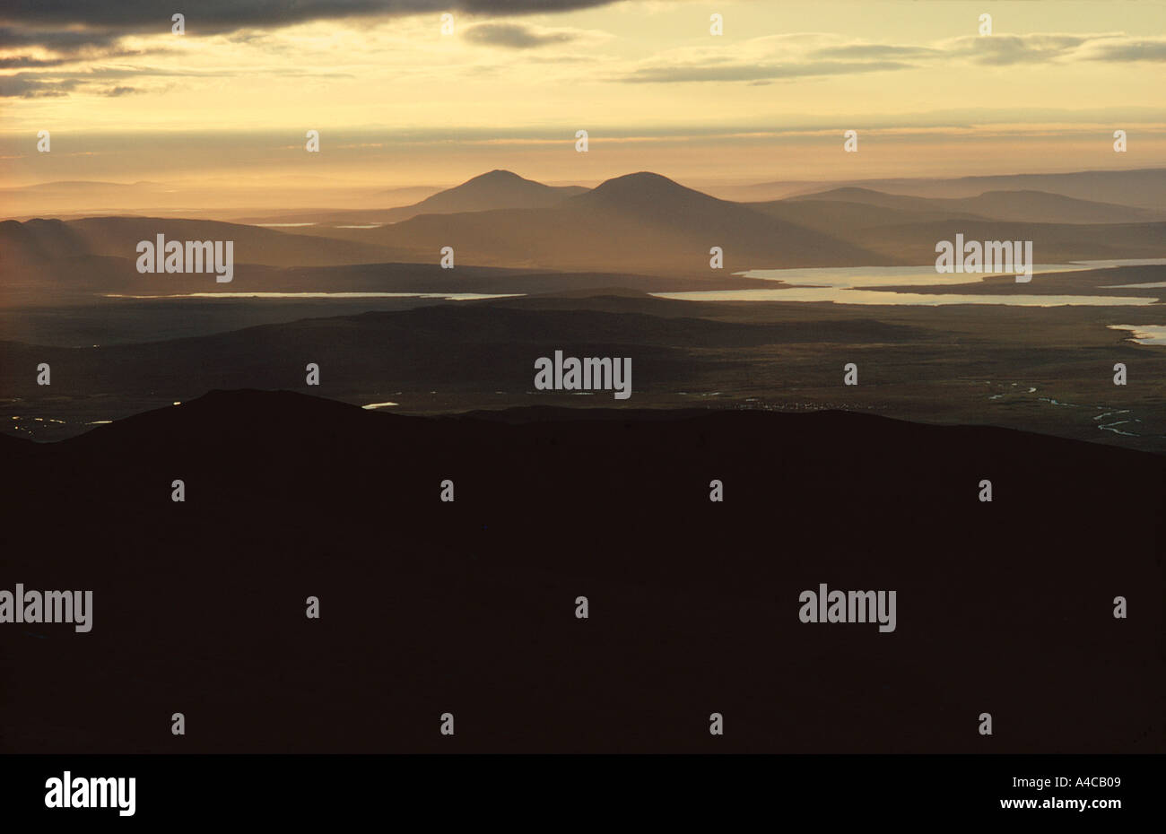 Dawn over moorland and hills Caithness-Sutherland borders, northern ...