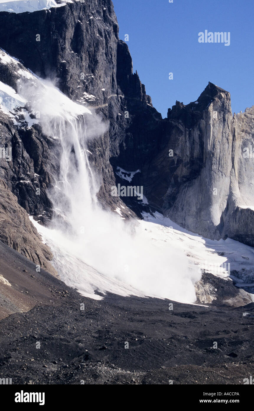 Ice avalanche Torres del Paines Park Chili Stock Photo - Alamy