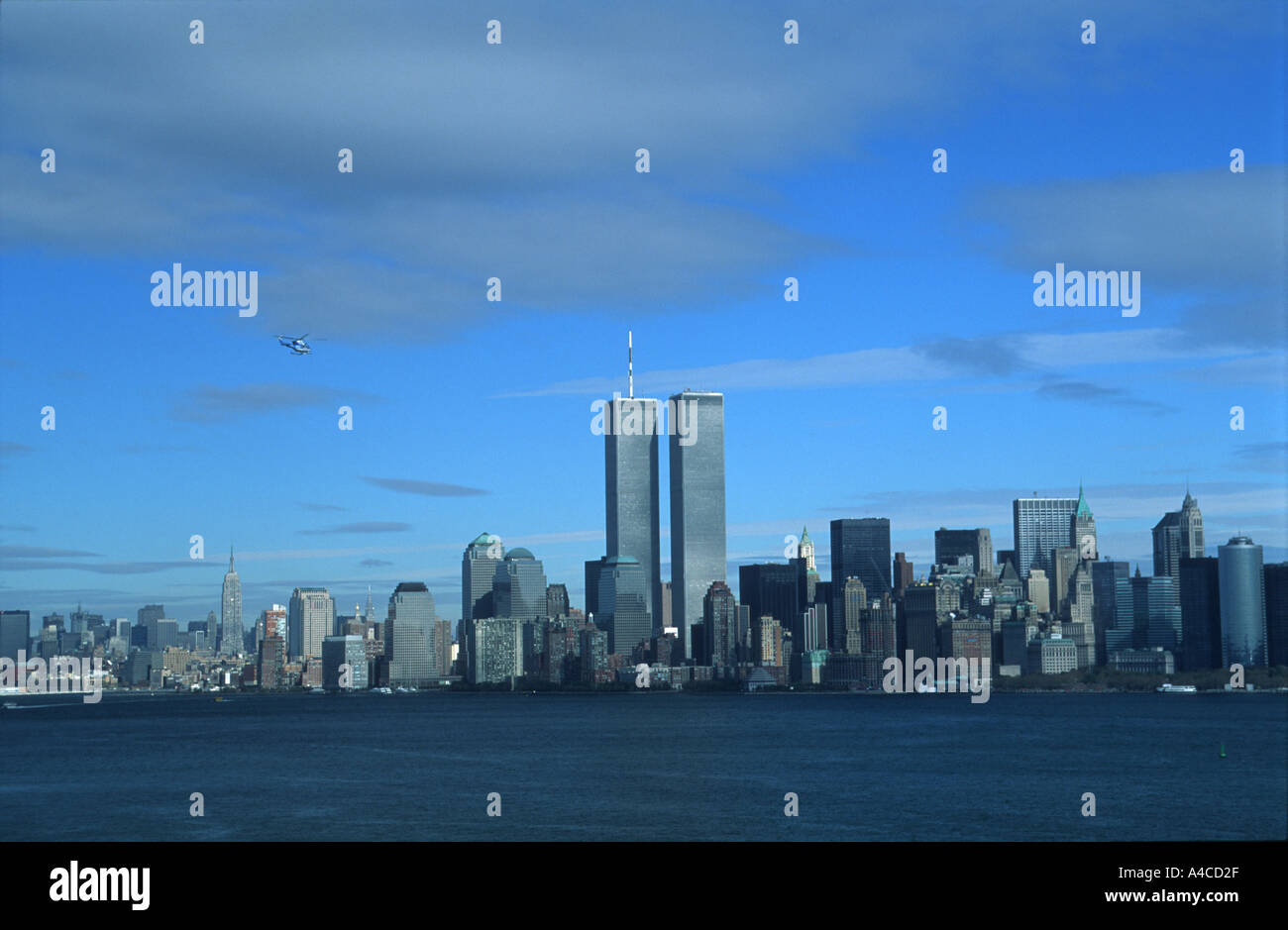 Lower Manhattan skyline with World Trade Center (WTC), Liberty Island ...