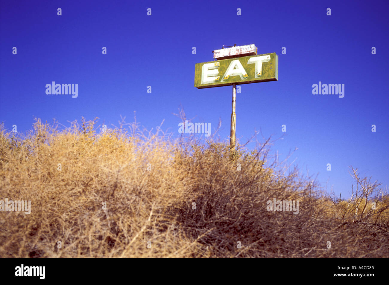 Roadway sign for eating diner that is no longer in use California USA ...