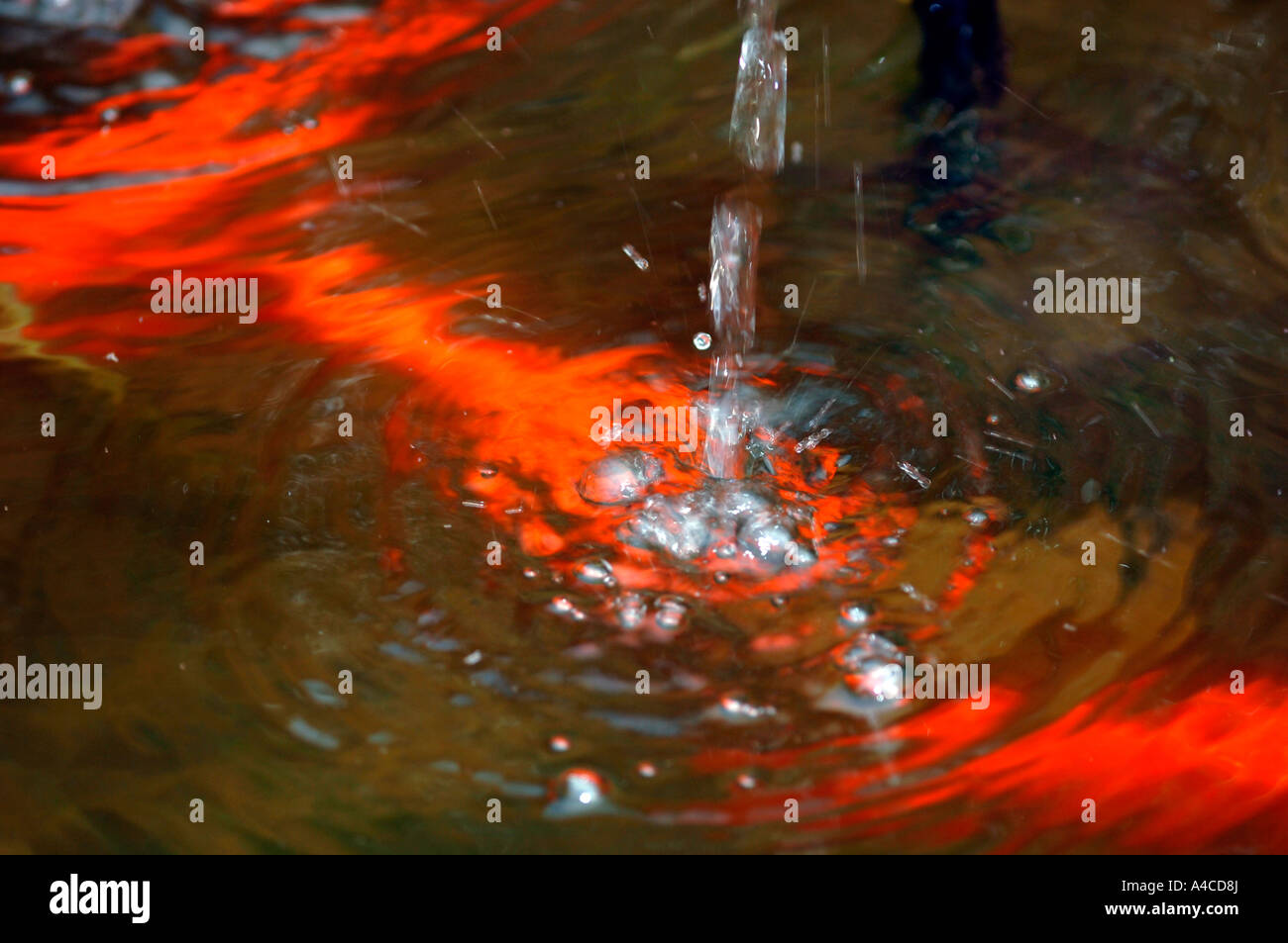 Fountain Water Splashing Into A Goldfish Pond Stock Photo - Alamy