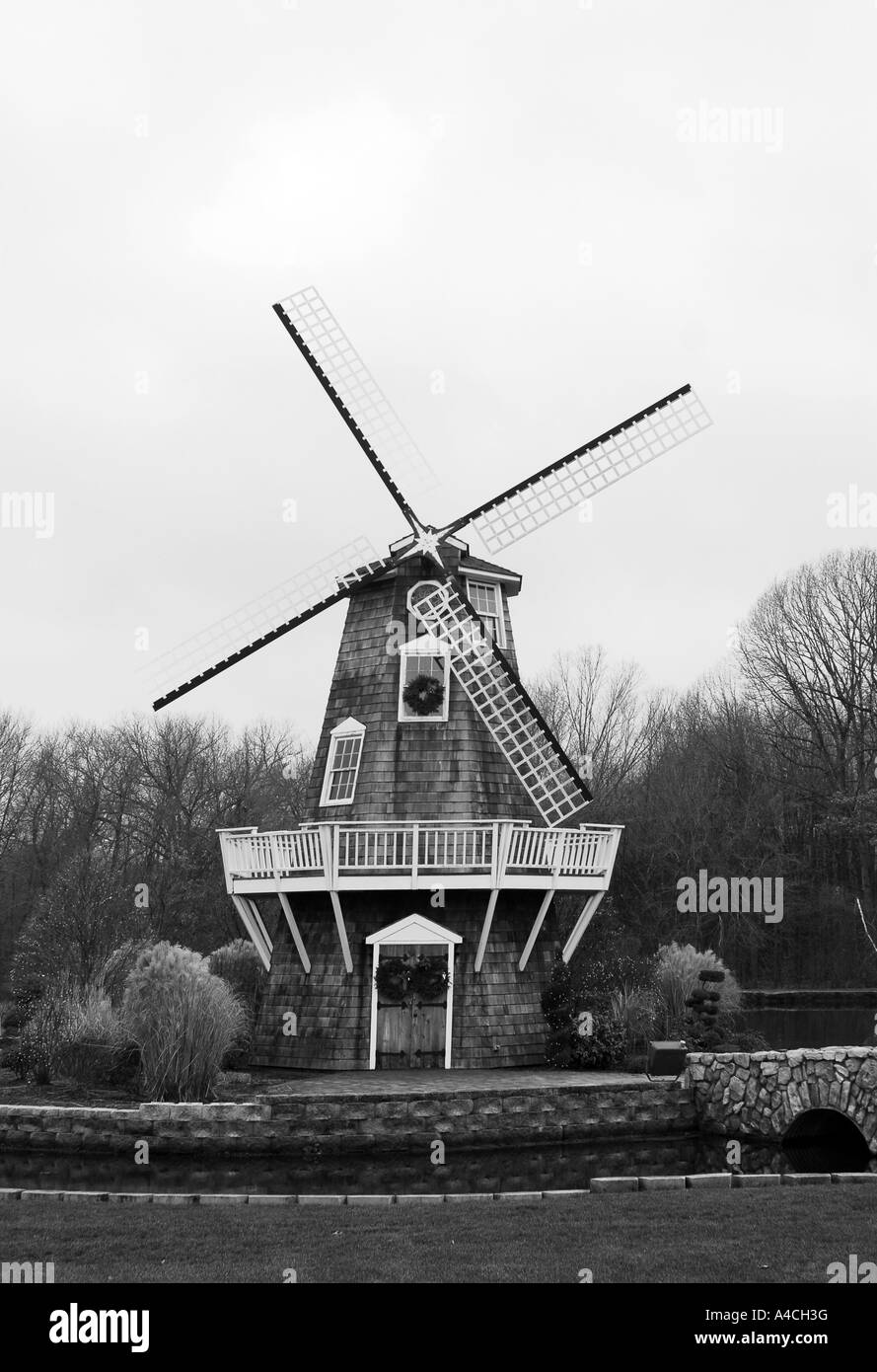 White wooden windmill Black and White Stock Photos & Images - Alamy