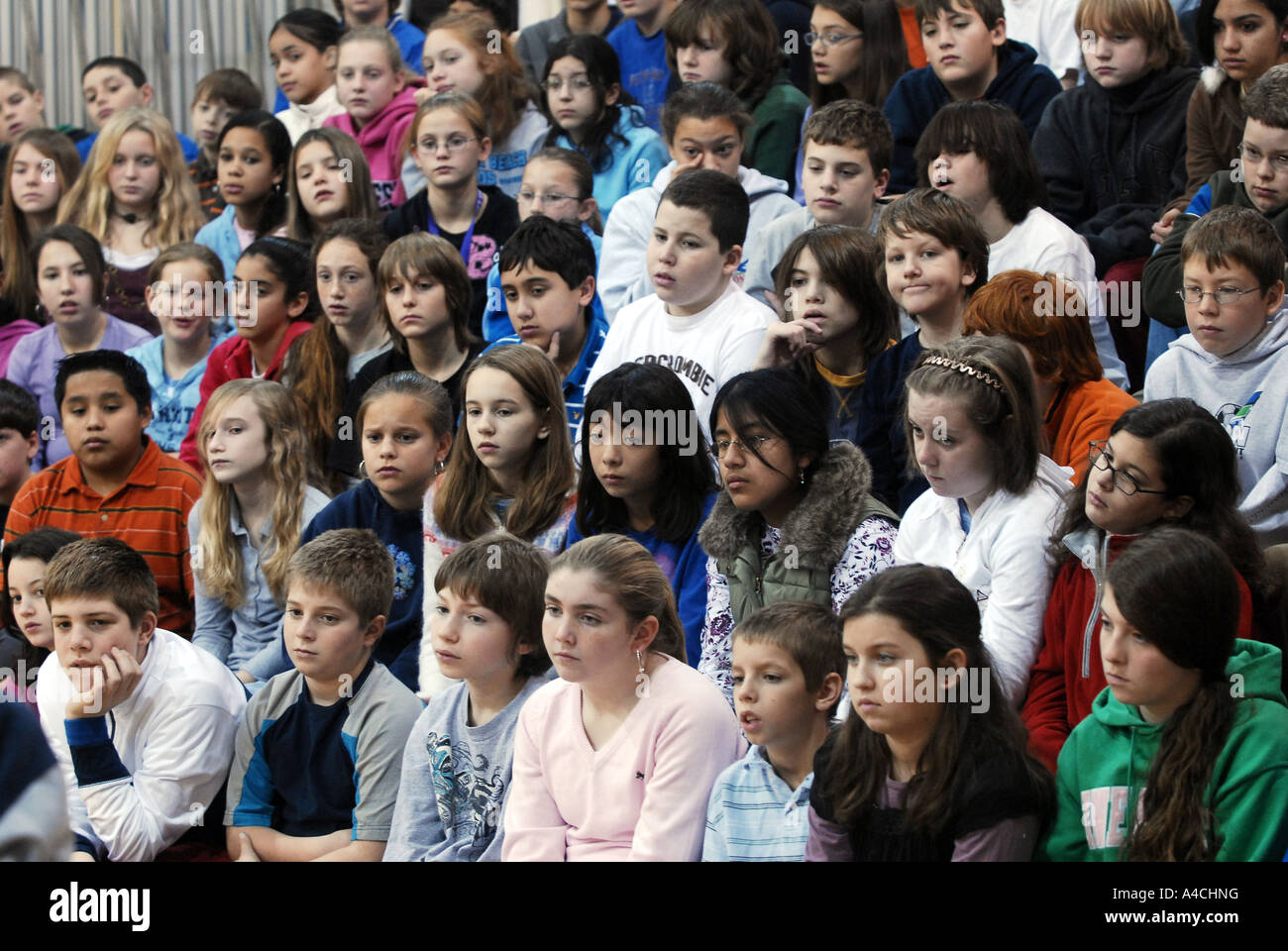 Bored School Children at a School Assembly Stock Photo - Alamy