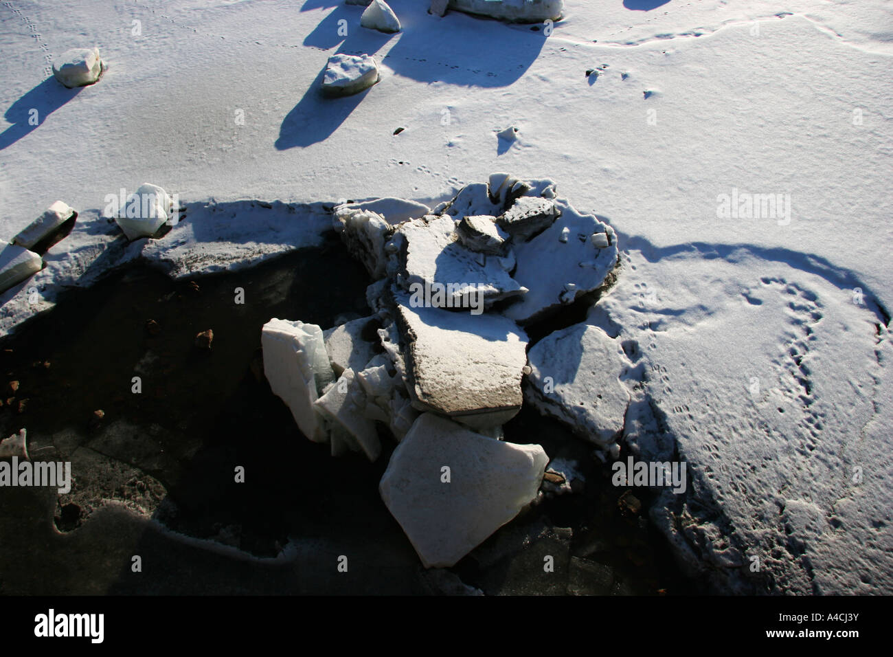 Smashed ice on a frozen river in Oulu Finland Stock Photo - Alamy