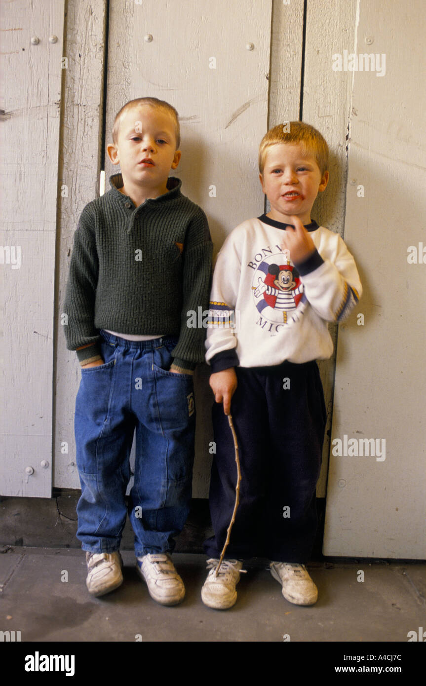 Two young boys, North Peckham housing estate, South London,1990 Stock ...