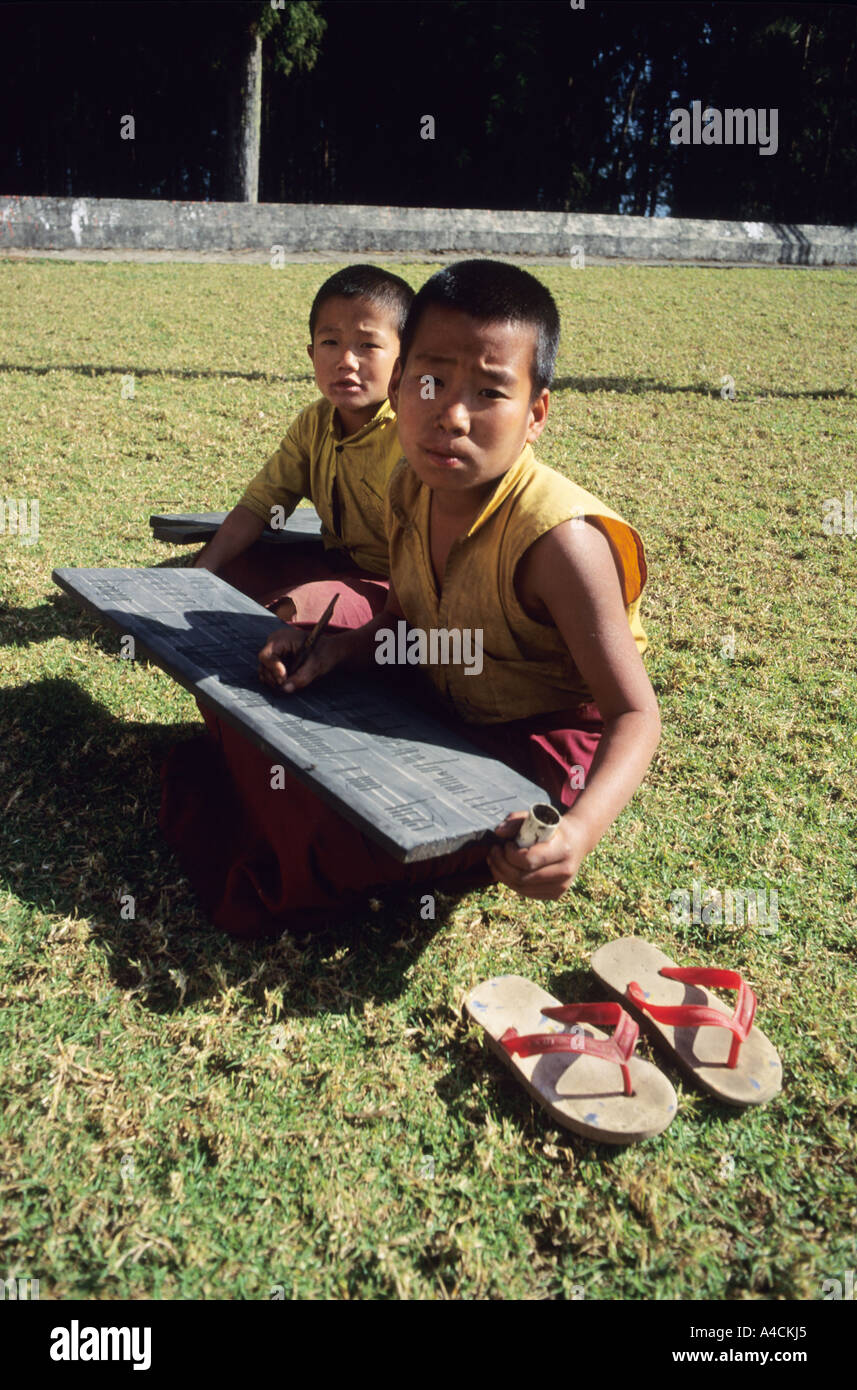 Sikkim India Rumtek Old Monestary young monks working on writing ...