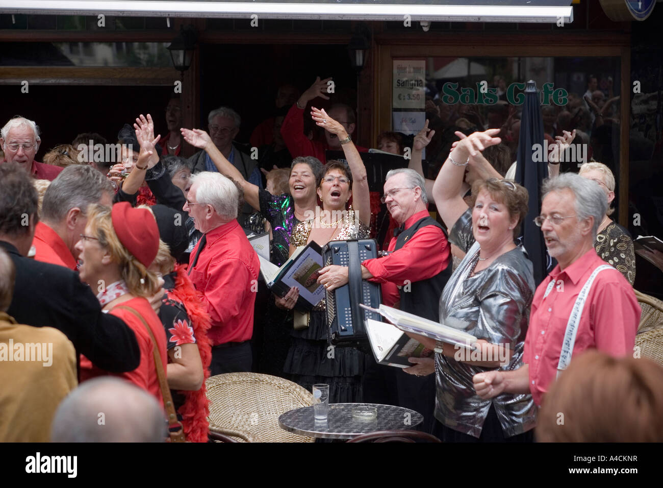 Group Singing outside Cafe Bar Grote markt Antwerp Belgium Stock Photo ...