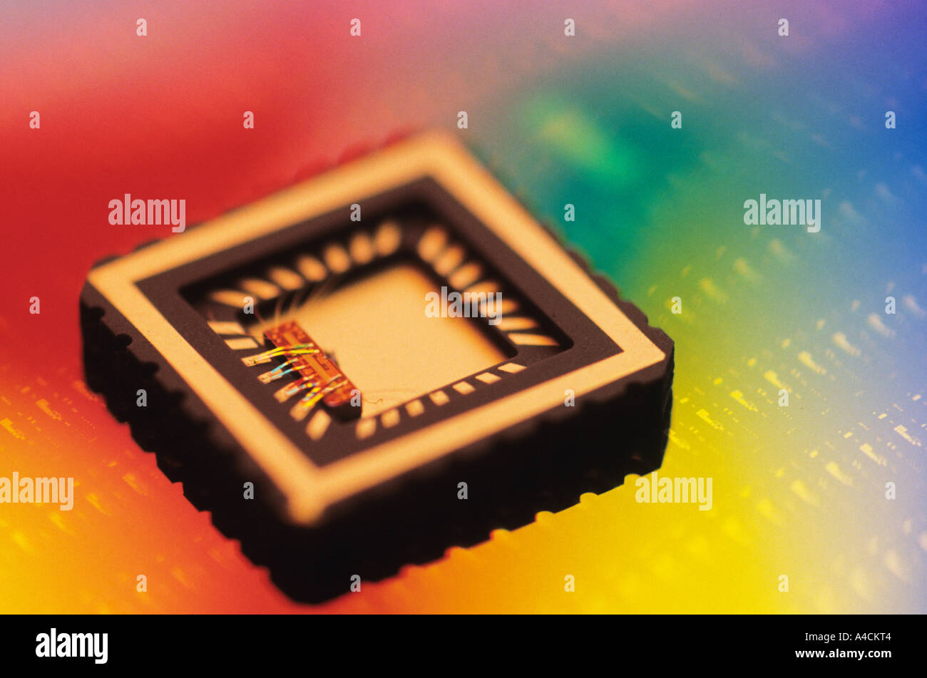 Integrated circuit with covers off showing internal chip Silicon wafer ...