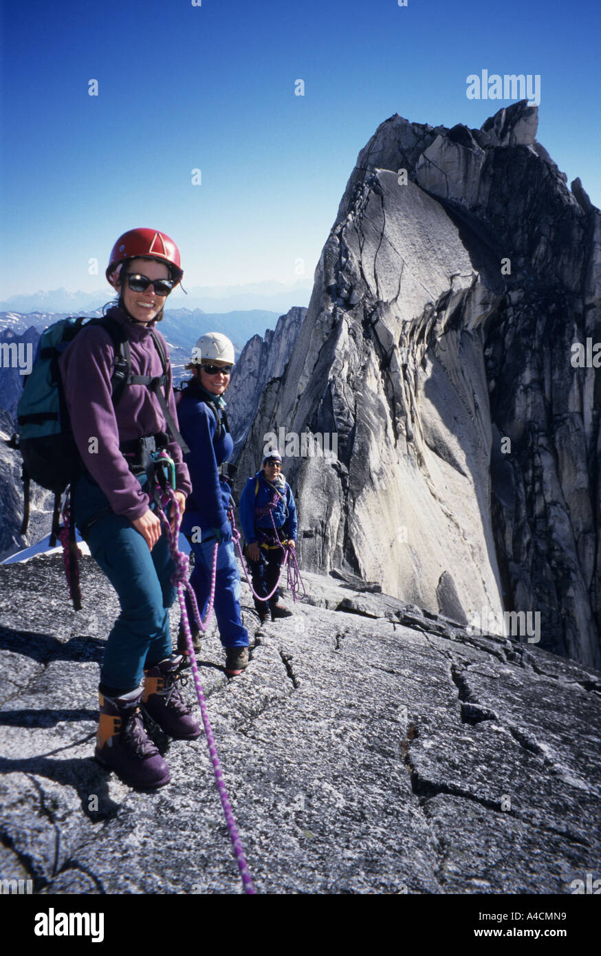 Climbers on Pigeon Spire Bugaboo Provincial Park BC Canada Stock Photo ...