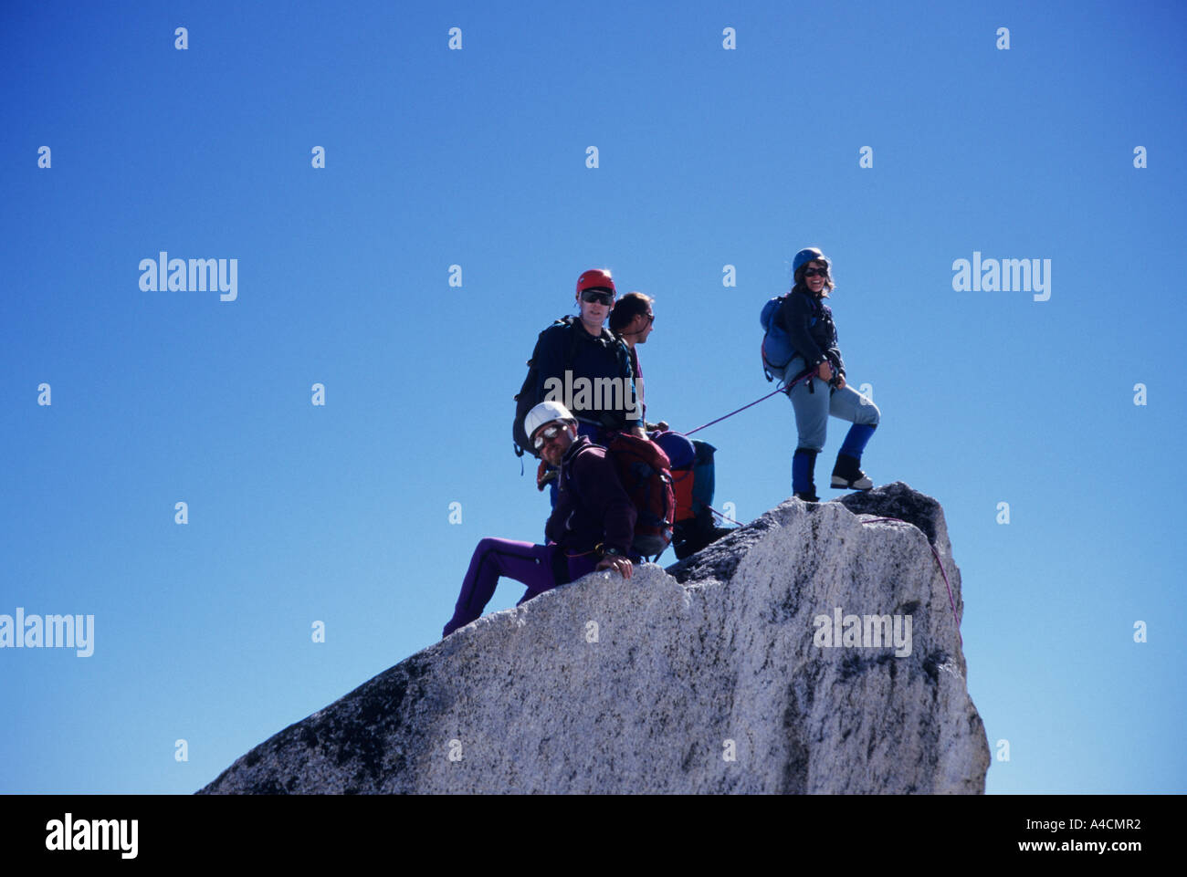 Climbers on Pigeon Spire Bugaboo Provincial Park BC Canada Stock Photo ...