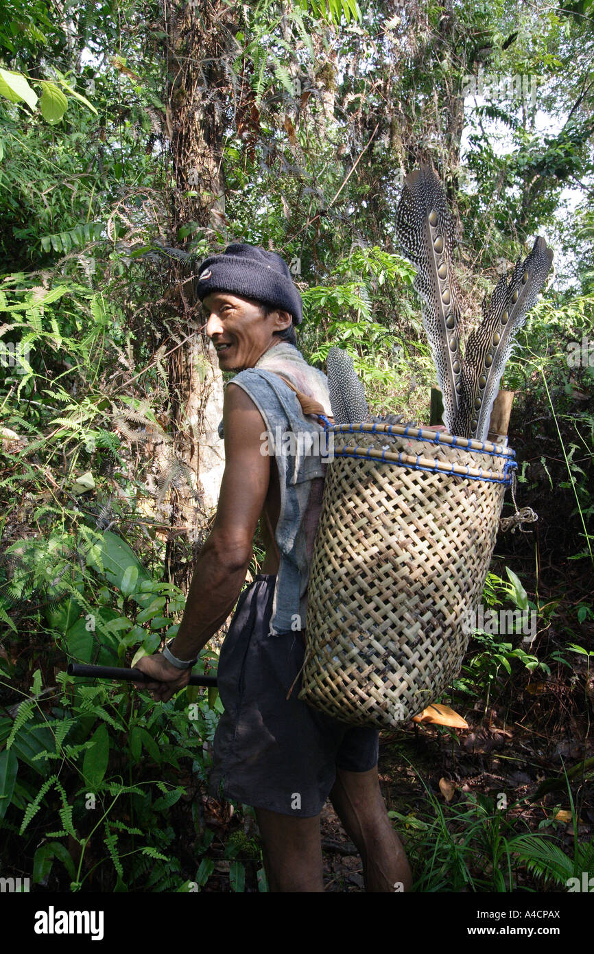a hunter of Iban tribe at Skrang river area, Sarawak Malaysia Borneo ...