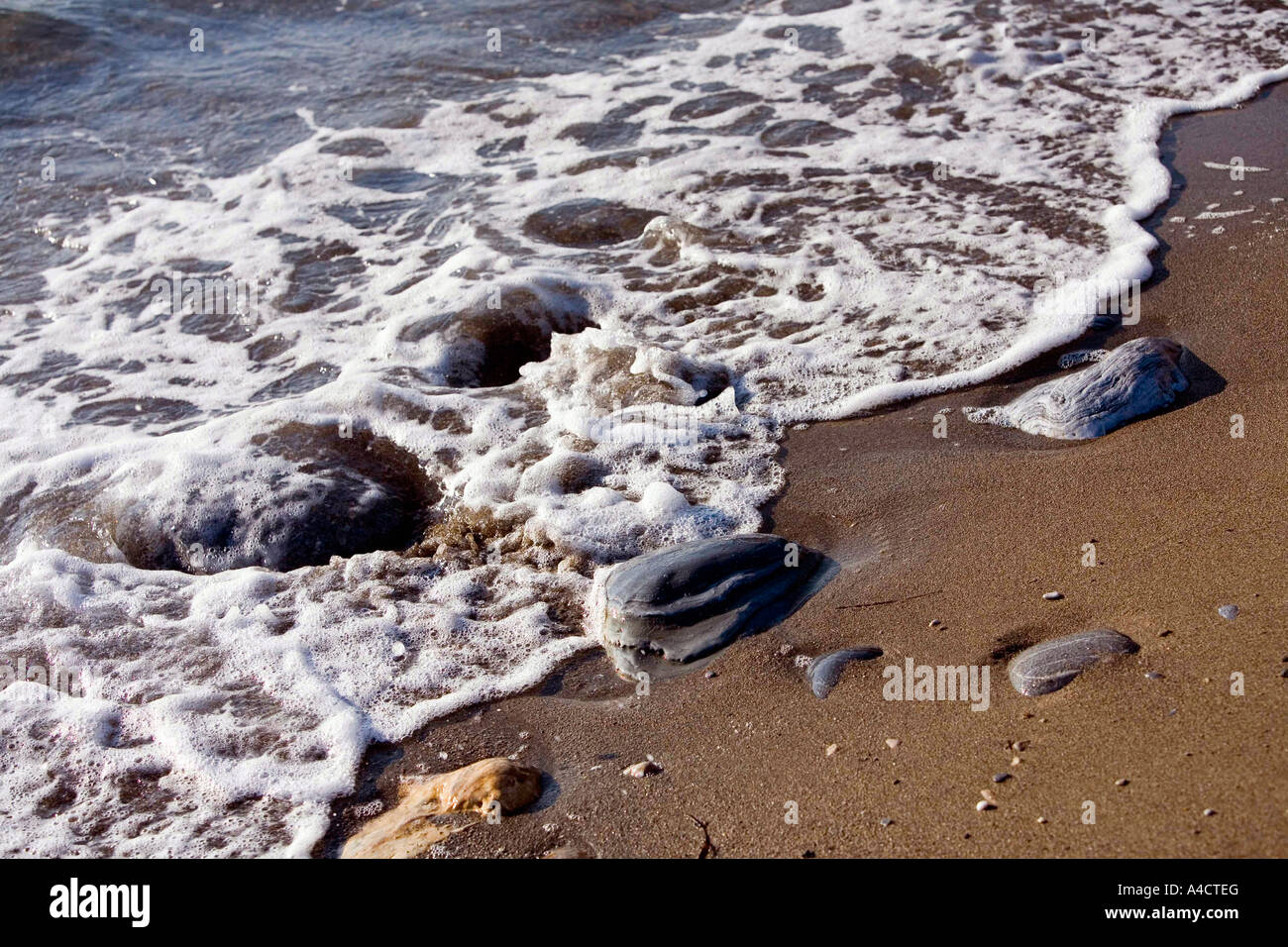 Water lapping on the sea shore Stock Photo - Alamy