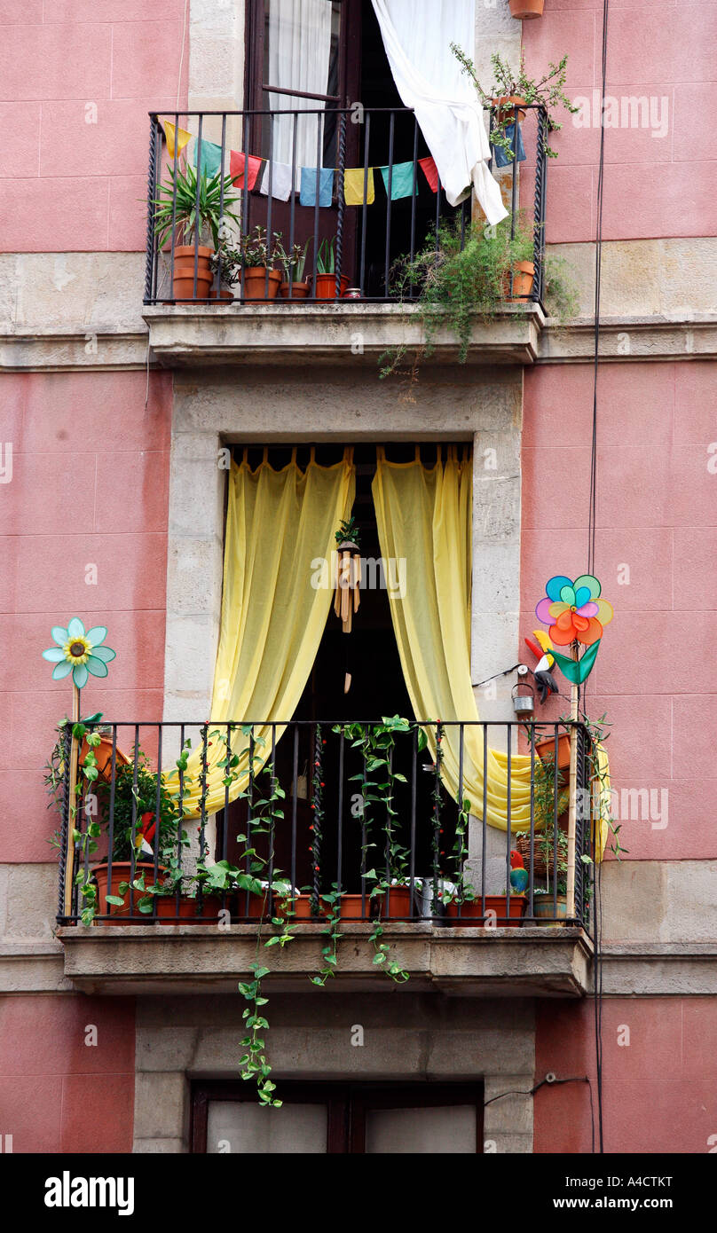 Balconies with flowerpots Barcelona Spain Stock Photo - Alamy