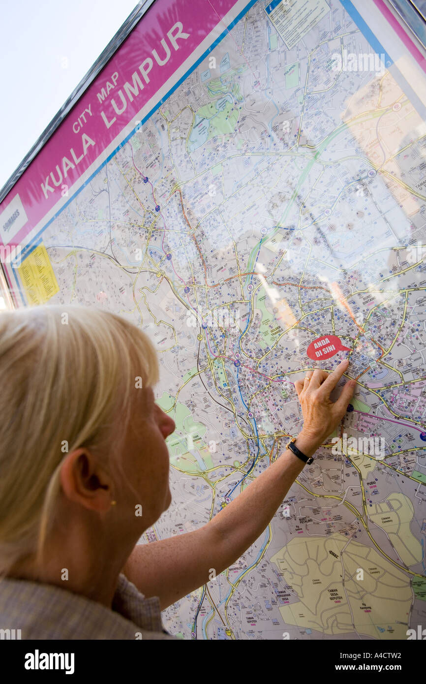 Malaysia Kuala Lumpur tourist location position on city street map ...