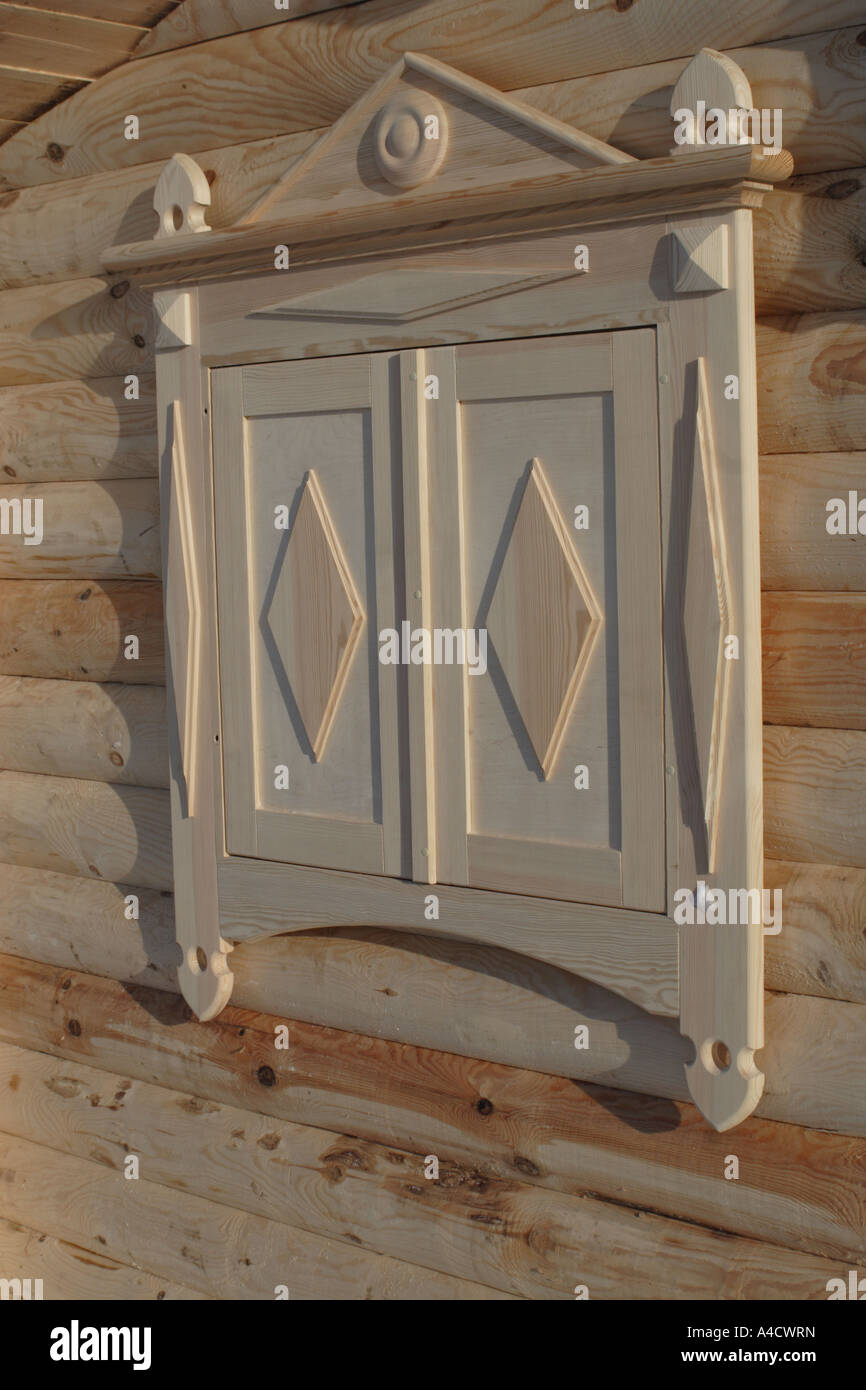 Log window in Siberia Stock Photo - Alamy