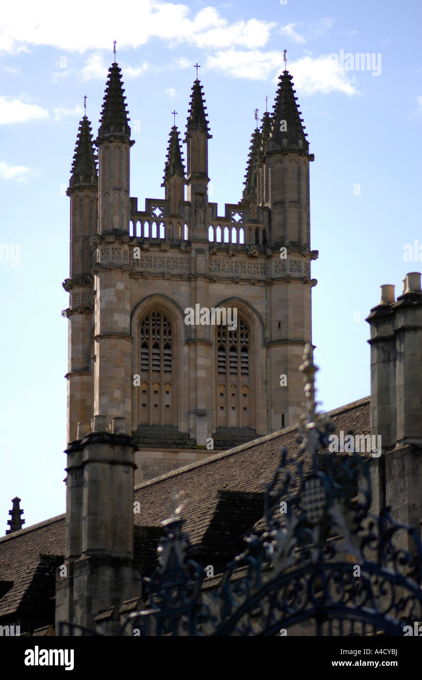 Magdalen College Tower and gates to Addisons Walk Stock Photo - Alamy