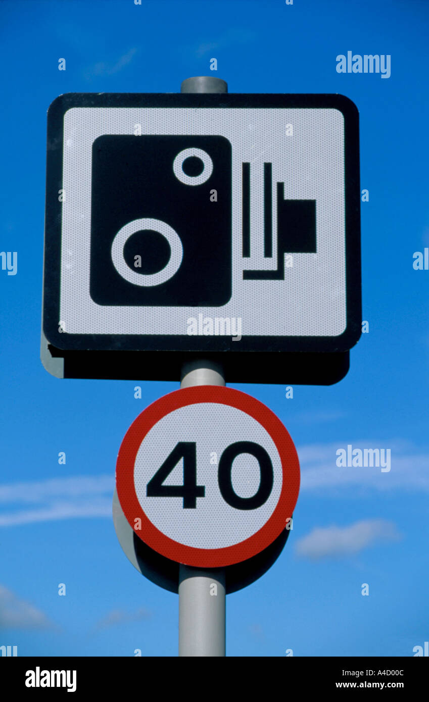 Traffic speed camera sign and speed limit sign, England, UK Stock Photo ...