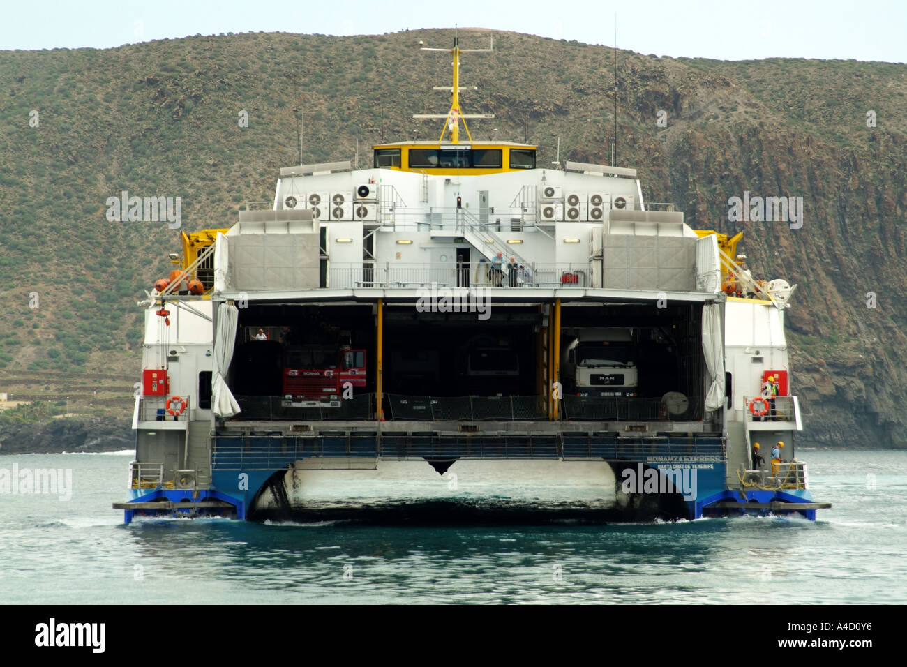 Benchijigua Express a roll on roll off fast ferry approaching the quay ...