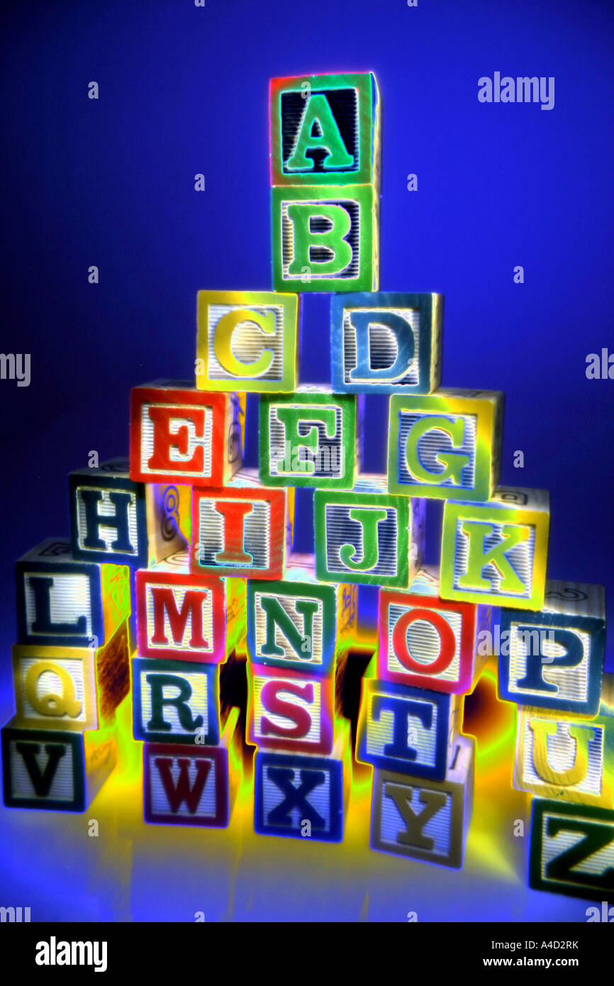 Learning blocks stacked Stock Photo - Alamy