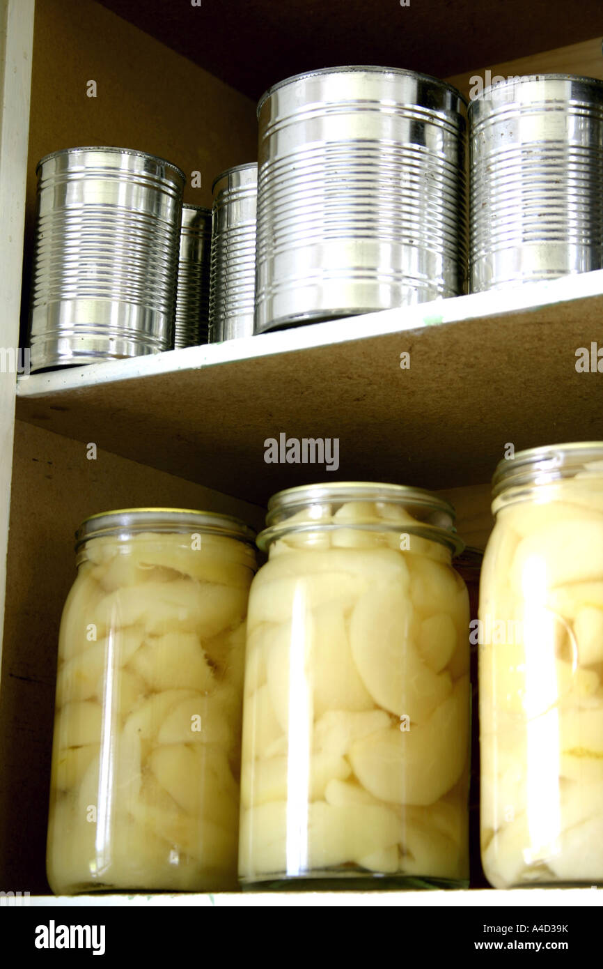 Bottled food on shelf Stock Photo - Alamy