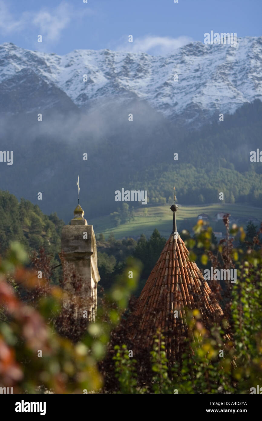 Coldrano Castle turret and chapel tower, South Tyrol, Italy Stock Photo ...