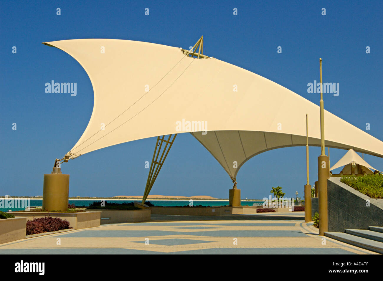 Futuristic sun shade on Corniche Abu Dhabi UAE Stock Photo - Alamy