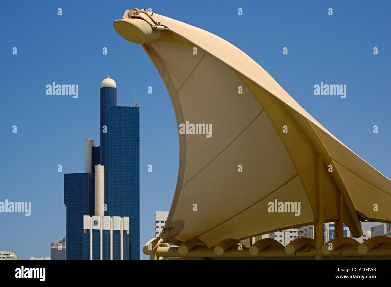 Futuristic sun shade and hotel on Corniche Abu Dhabi UAE Stock Photo ...