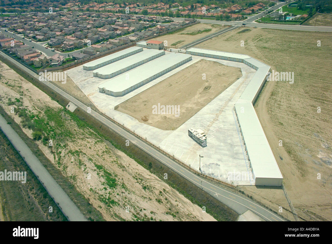 Aerial View of Storage Facility With Motor Home in Foreground Stock ...