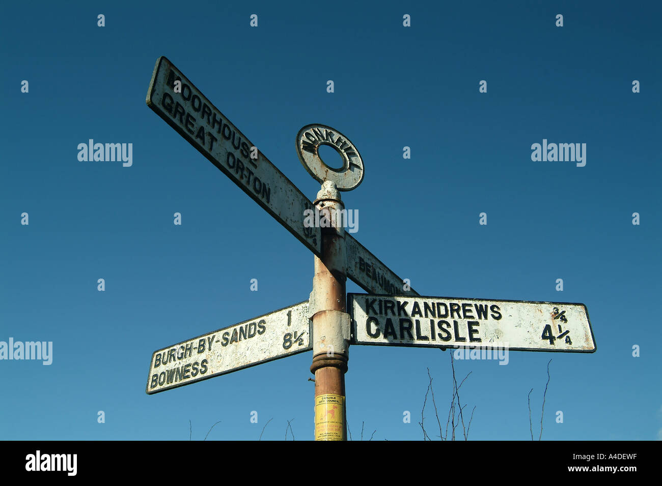 Old Cumberland County Council signpost Monkhill, Cumbria England Stock ...