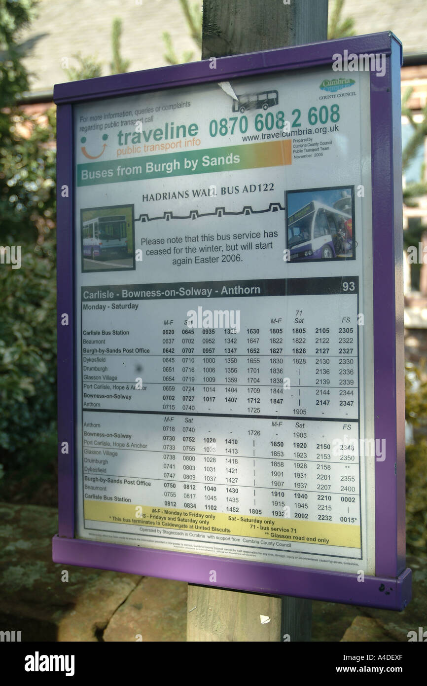 Hadrians Wall bus route timetable AD122 Stock Photo - Alamy