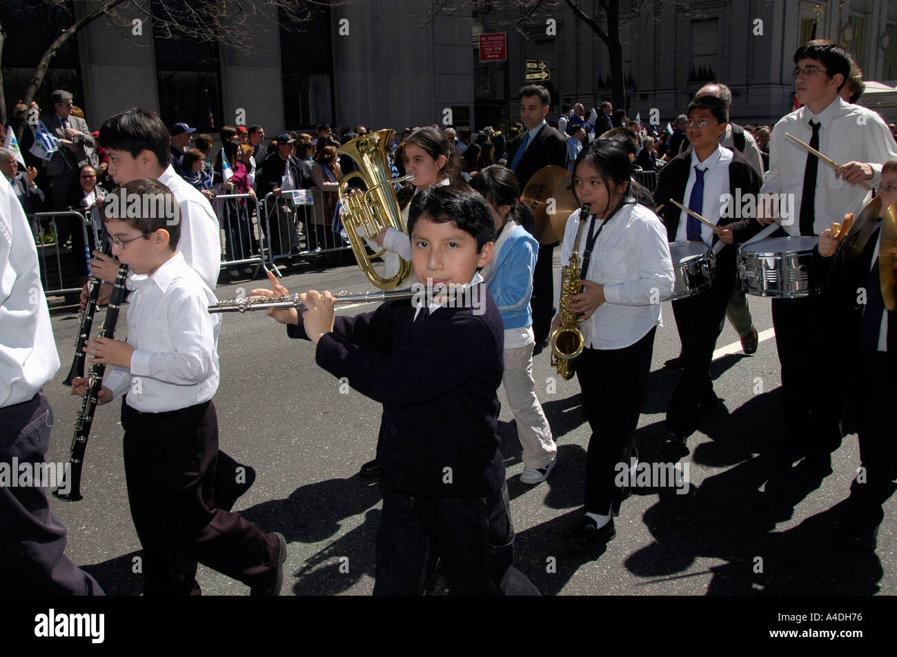 A NYC school marching band marches in the Greek Indpendence Day Parade ...