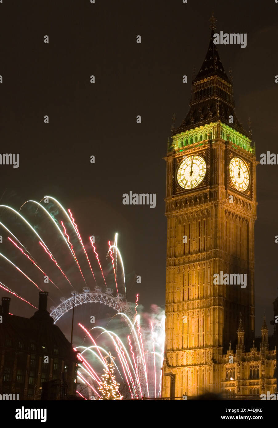 Big Ben London Eye New Year fireworks 2006 Stock Photo - Alamy