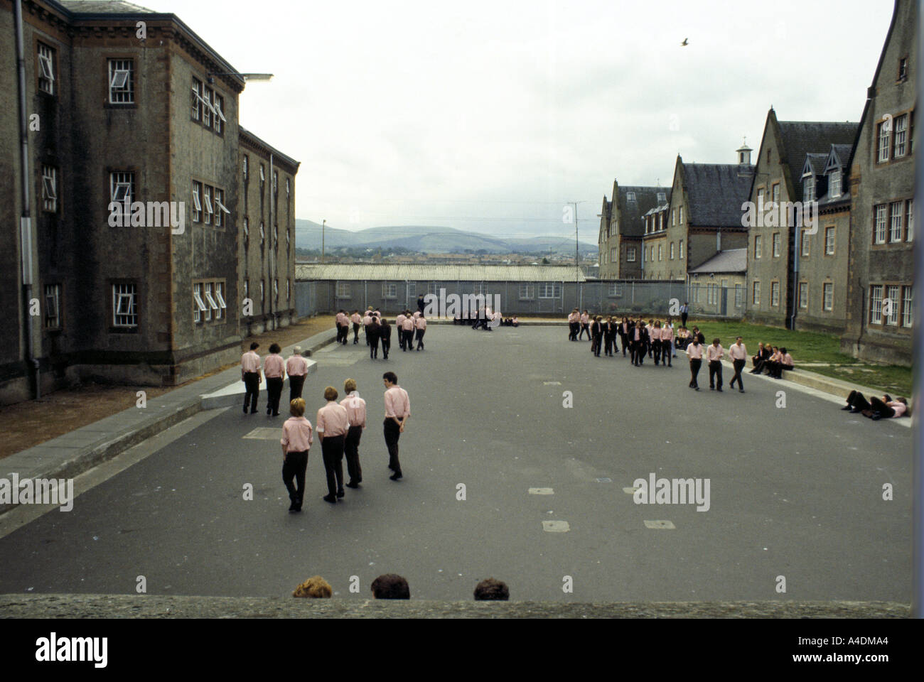 Prisoners in the Saughton prison exercise yard Stock Photo - Alamy