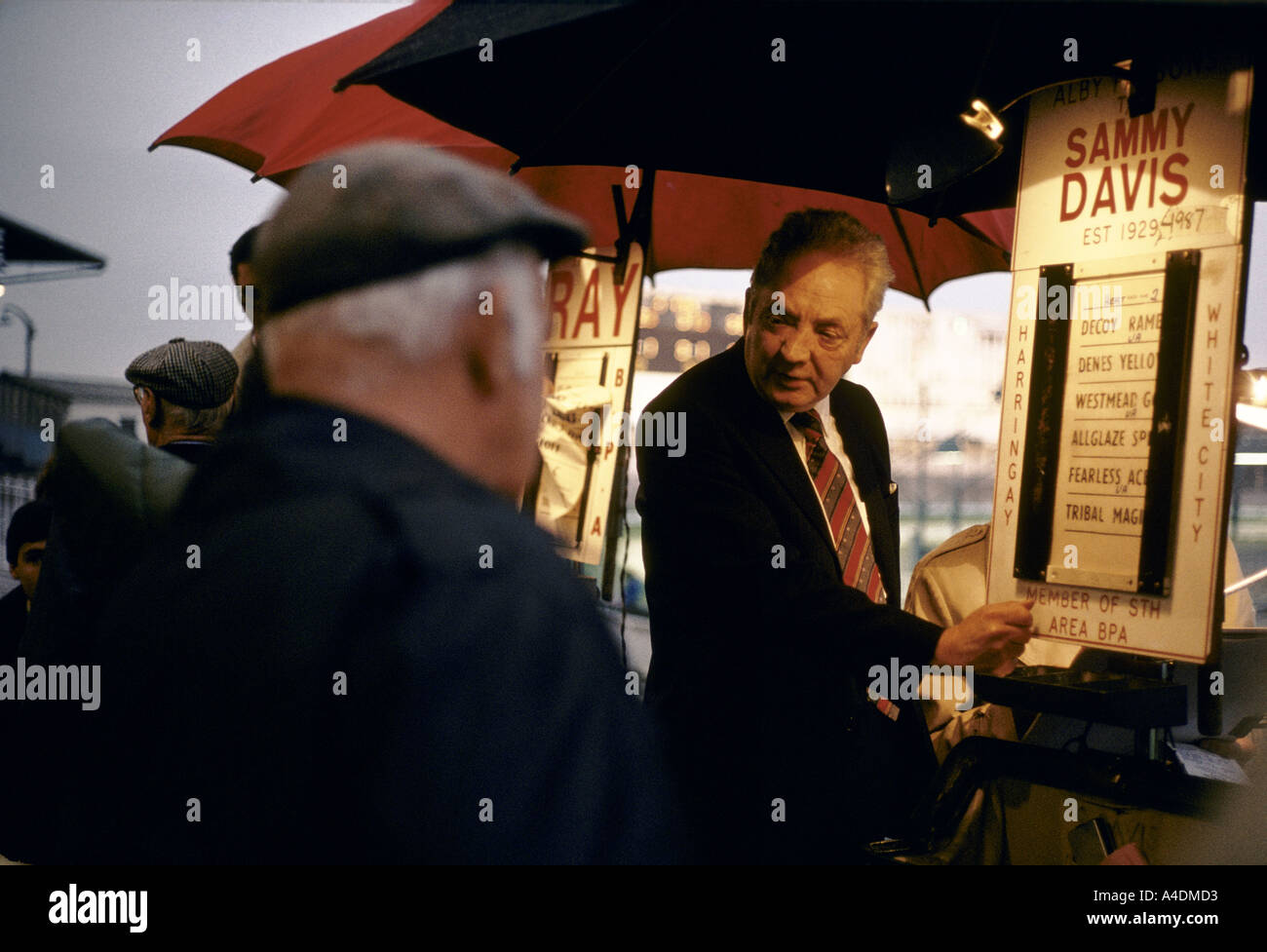 Sammy Davis, bookmaker, in negotiation with a prospective client at ...