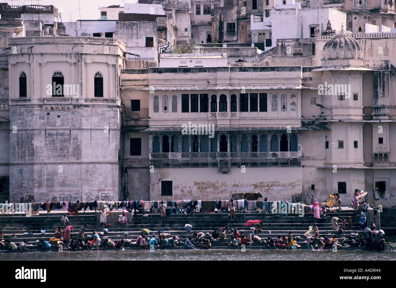 Dhobi ghats on the banks of Lake Pichola, Udaipur, Rajasthan India ...