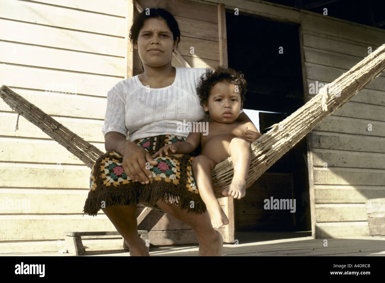woman and a child ,sitting on a hammock nicaragua tasba pri 1986 Stock ...