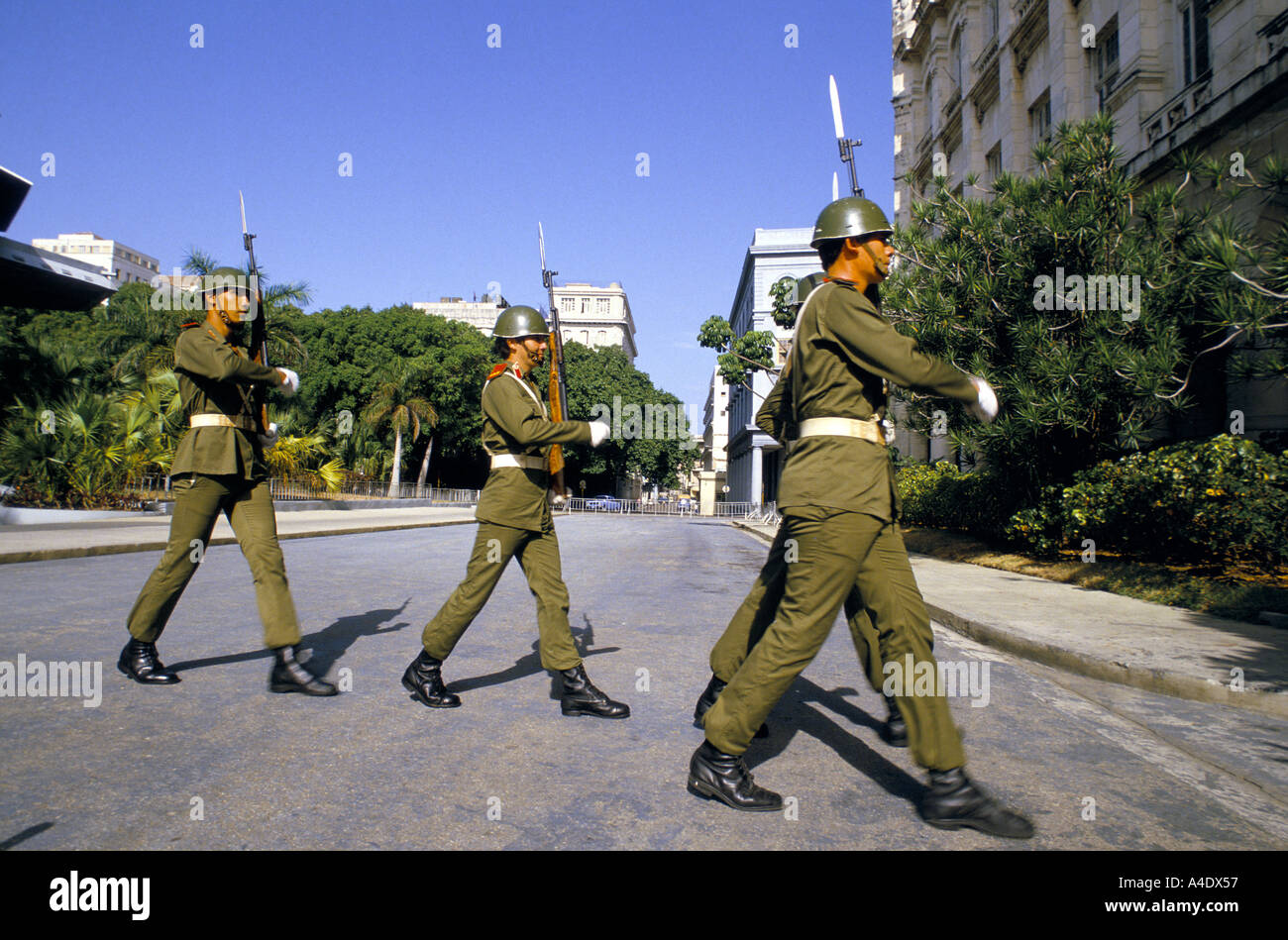 Three Cuban armed soldiers, marching in Havana, Cuba Stock Photo - Alamy